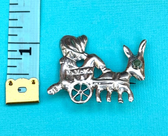 Vintage Sterling Burro Donkey Wagon Mexico Green Turq… - Gem