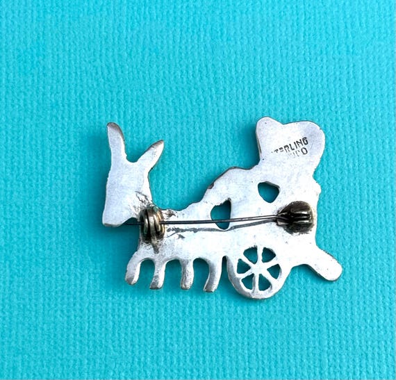 Vintage Sterling Burro Donkey Wagon Mexico Green Turq… - Gem