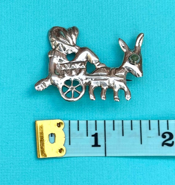 Vintage Sterling Burro Donkey Wagon Mexico Green Turq… - Gem