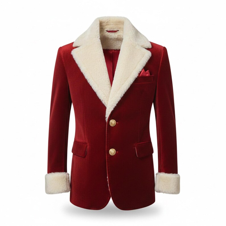 Men Velvet Shearling Blazer Coat Red Party Jacket Vintage Holiday ...
