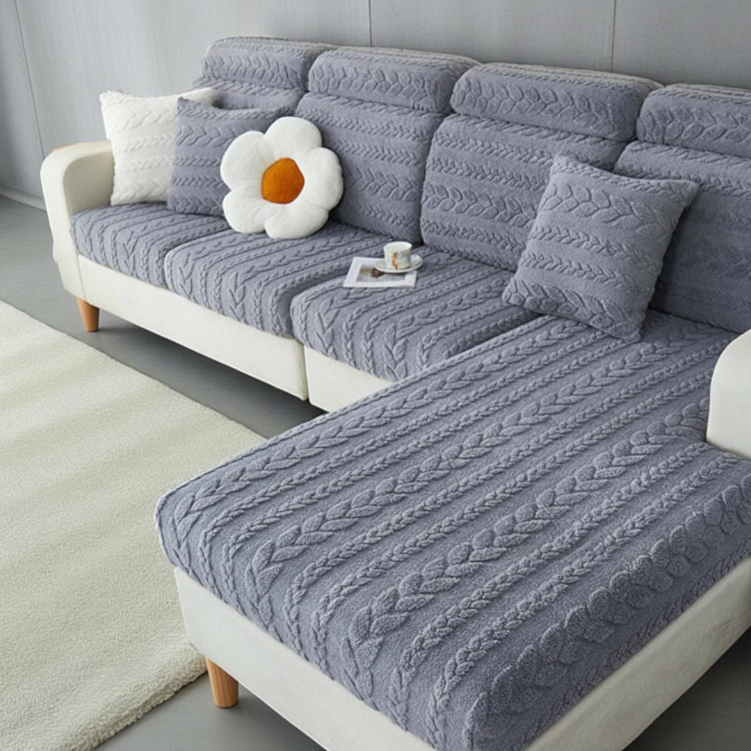 Luxury Thick Sofa Cover for L Shape | Stretch Jacquard Slipcover ...