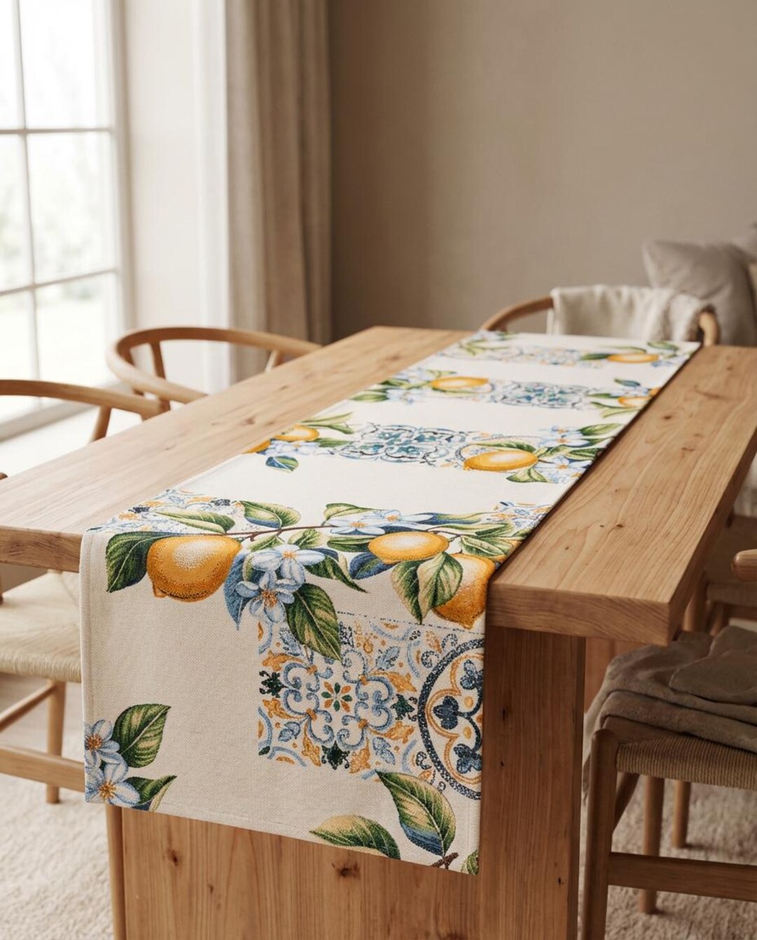Lemon Print Table Runner 15"x39" Inch, Citrus Kitchen Table Decor ...