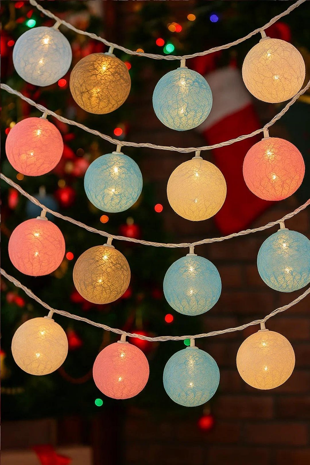 Christmas Cotton Ball String Lights – Macaron Color LED Fairy Lights - Etsy