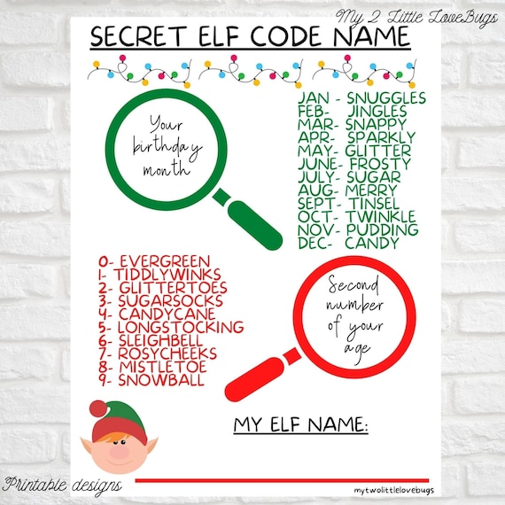 Elf Code Name Elf Your Neighbor Secret Codes Holiday Fun | Etsy