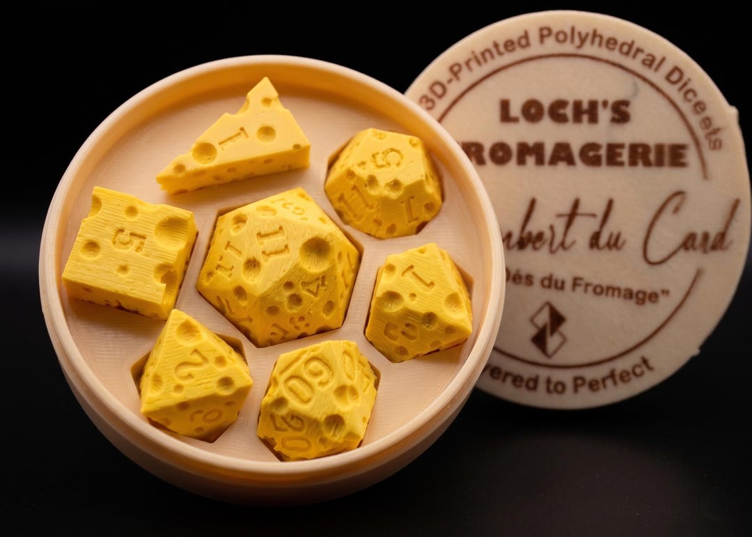 Cheese DND Dice Set, 3D Printed Polyhedral RPG Dice, Tabletop Gamer ...