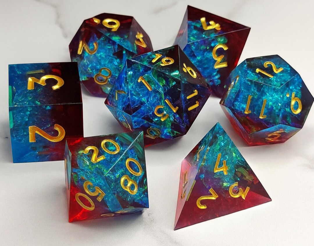Blue Lightning DND Dice Set – Sharp Edge Resin Polyhedral Dice for ...