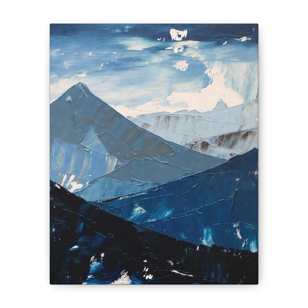 Blue Mountain Abstract Canvas Wall Art Stretched Matte Mountain ...