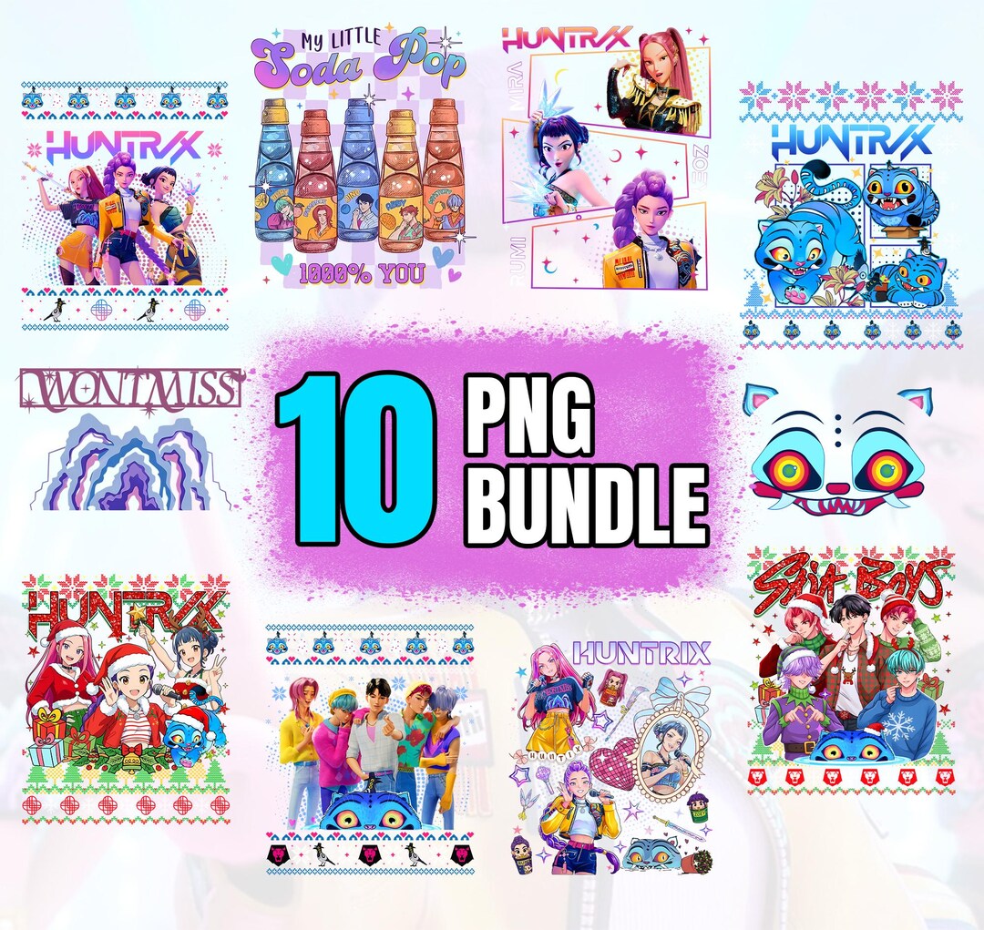 Kpop Demon Hunters PNG Bundle, Bonus Kpop Demon Hunters Font, Huntrix ...