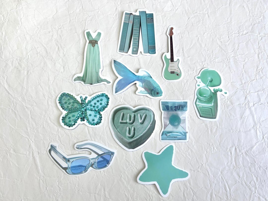 Blue and Mint Illustrated Stickers – Decorative Stickers Featuring Pop ...