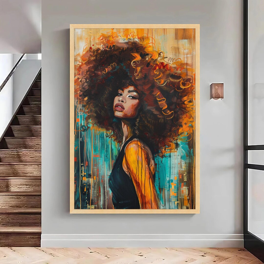 Abstract Afro Woman Portrait, Colorful Urban Art Canvas, Large Canvas ...