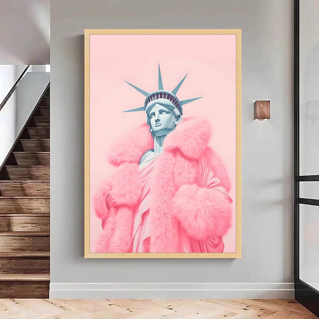 Statue of Liberty Pink Fur Coat Canvas Print, Pop Art Home Decor, Large ...