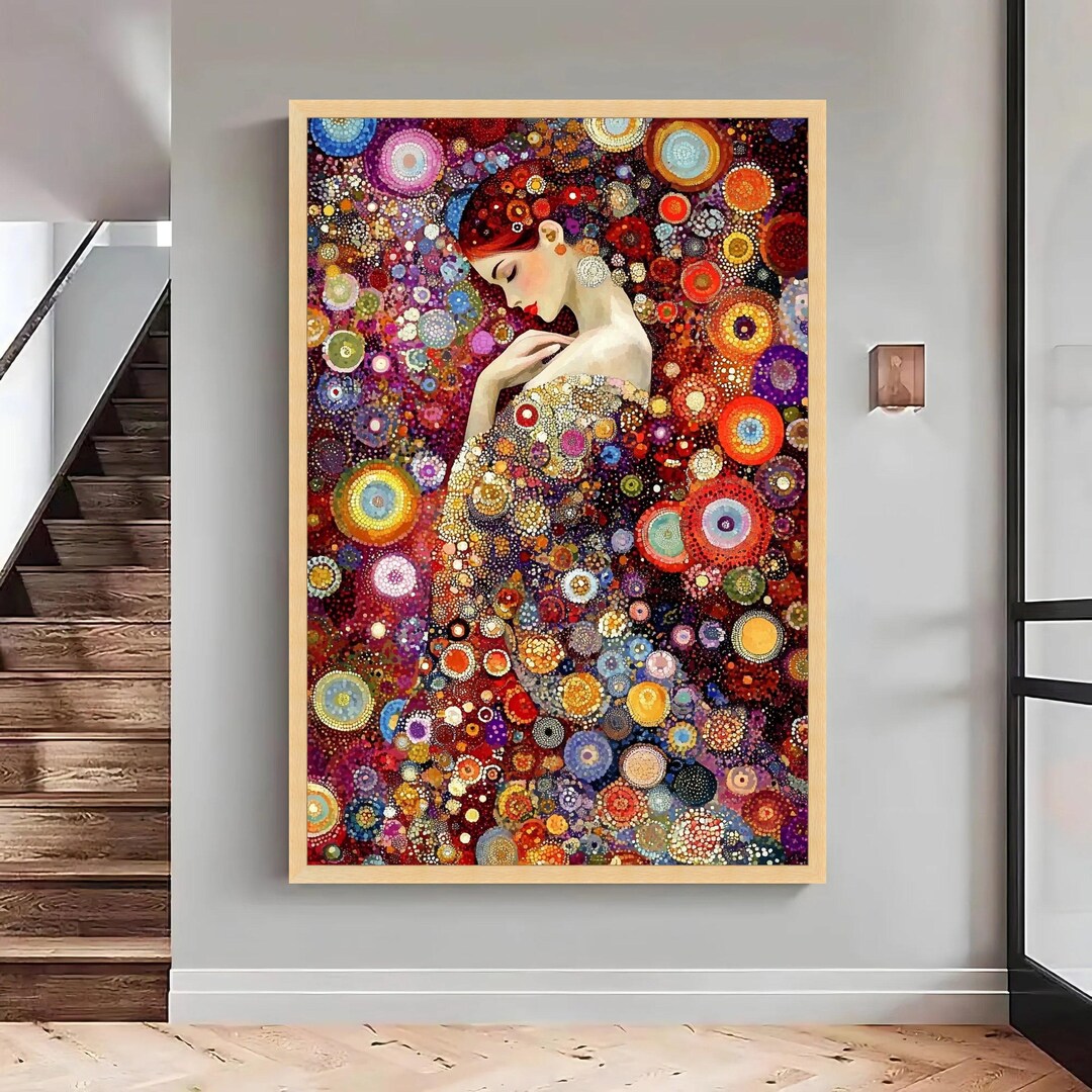 Ritratto di donna in stile Klimt su tela, arte astratta colorata ...