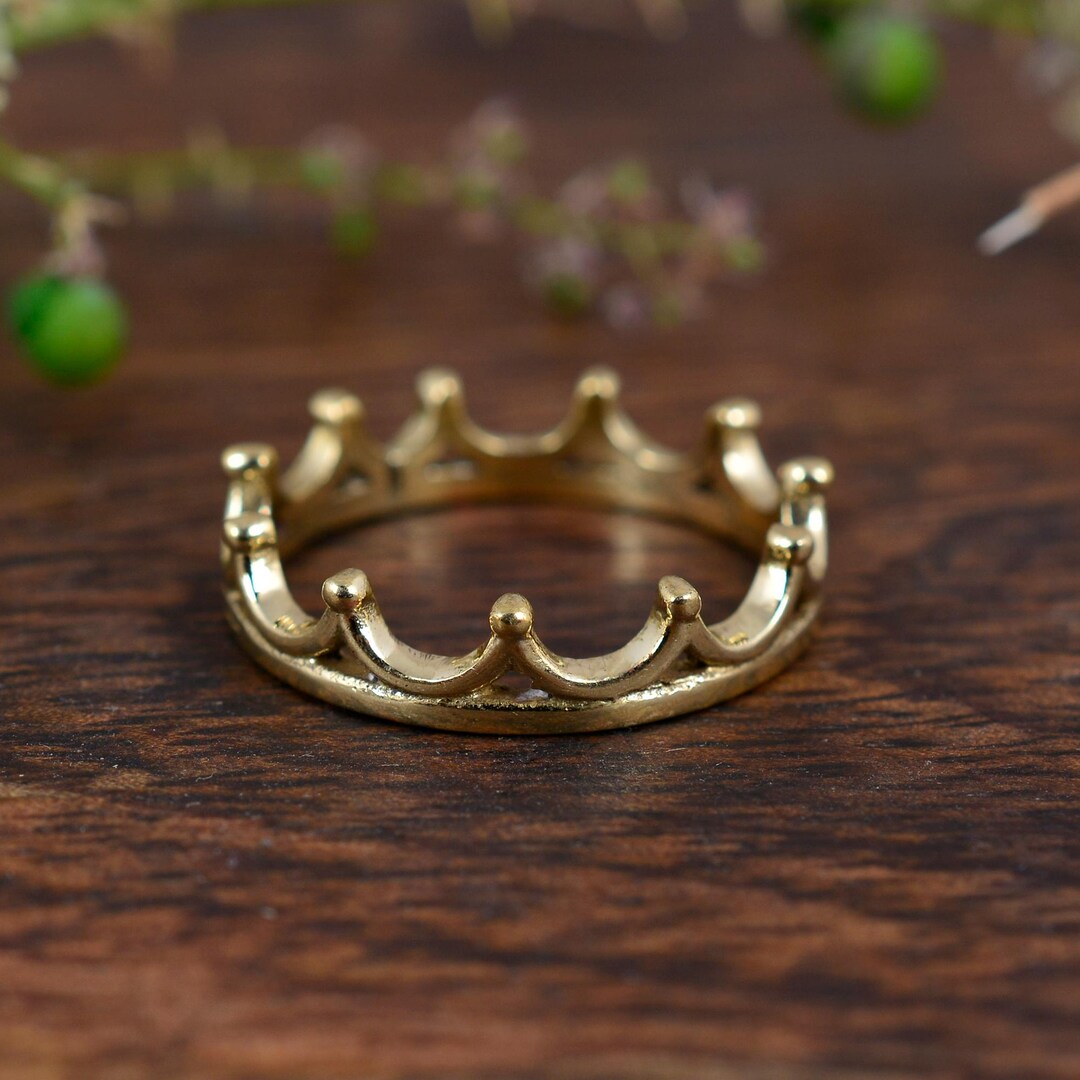 Brass Crown Ring, Royal Princess Crown Band, Adjustable Boho Brass Ring ...