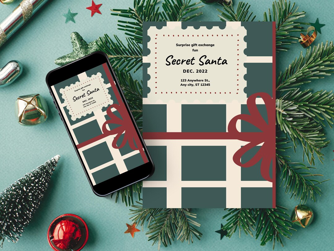 Secret Santa Invitation Template | Editable Christmas Gift Design ...