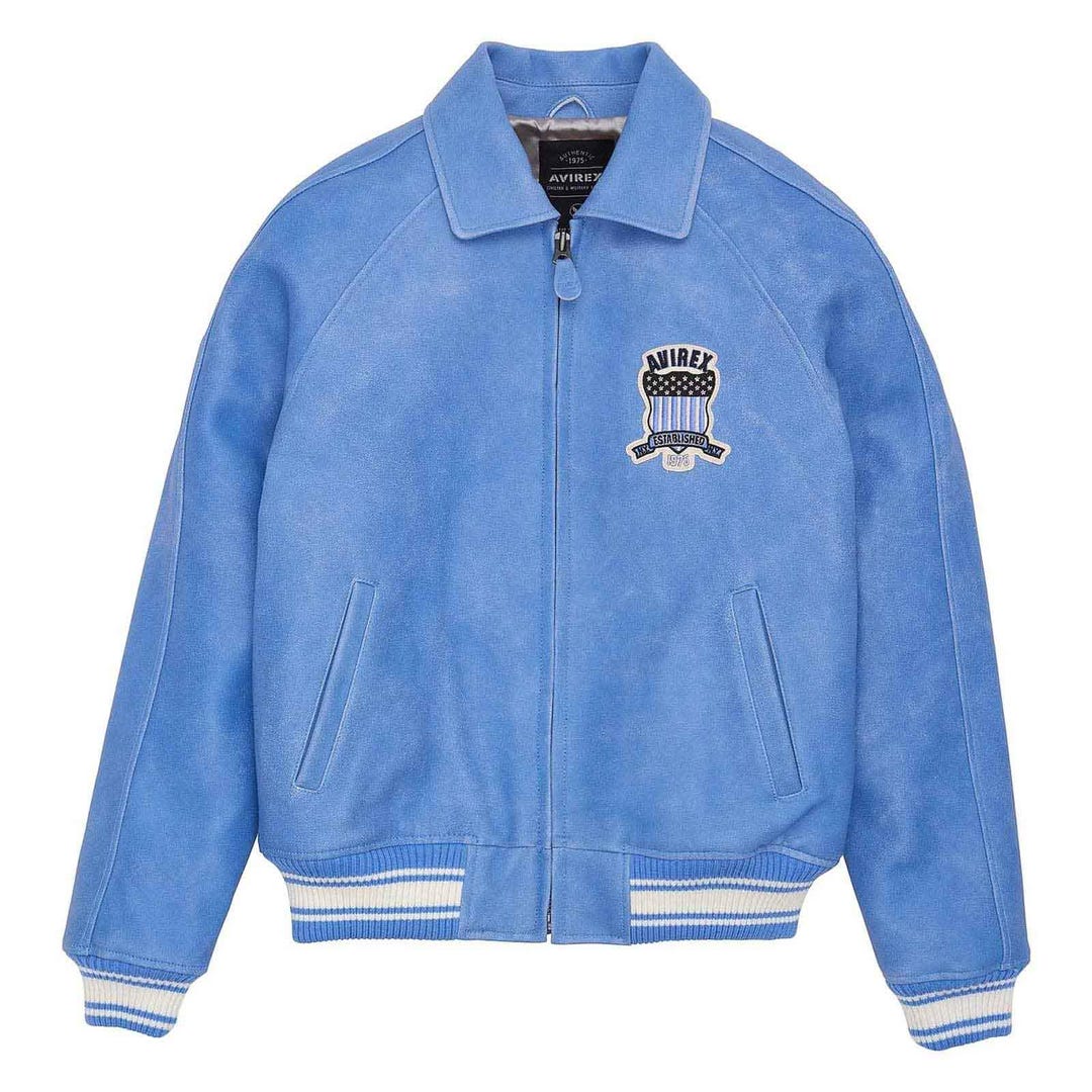 Men’s Denim Blue Avirex Jacket – Real Leather Bomber With Iconic ...