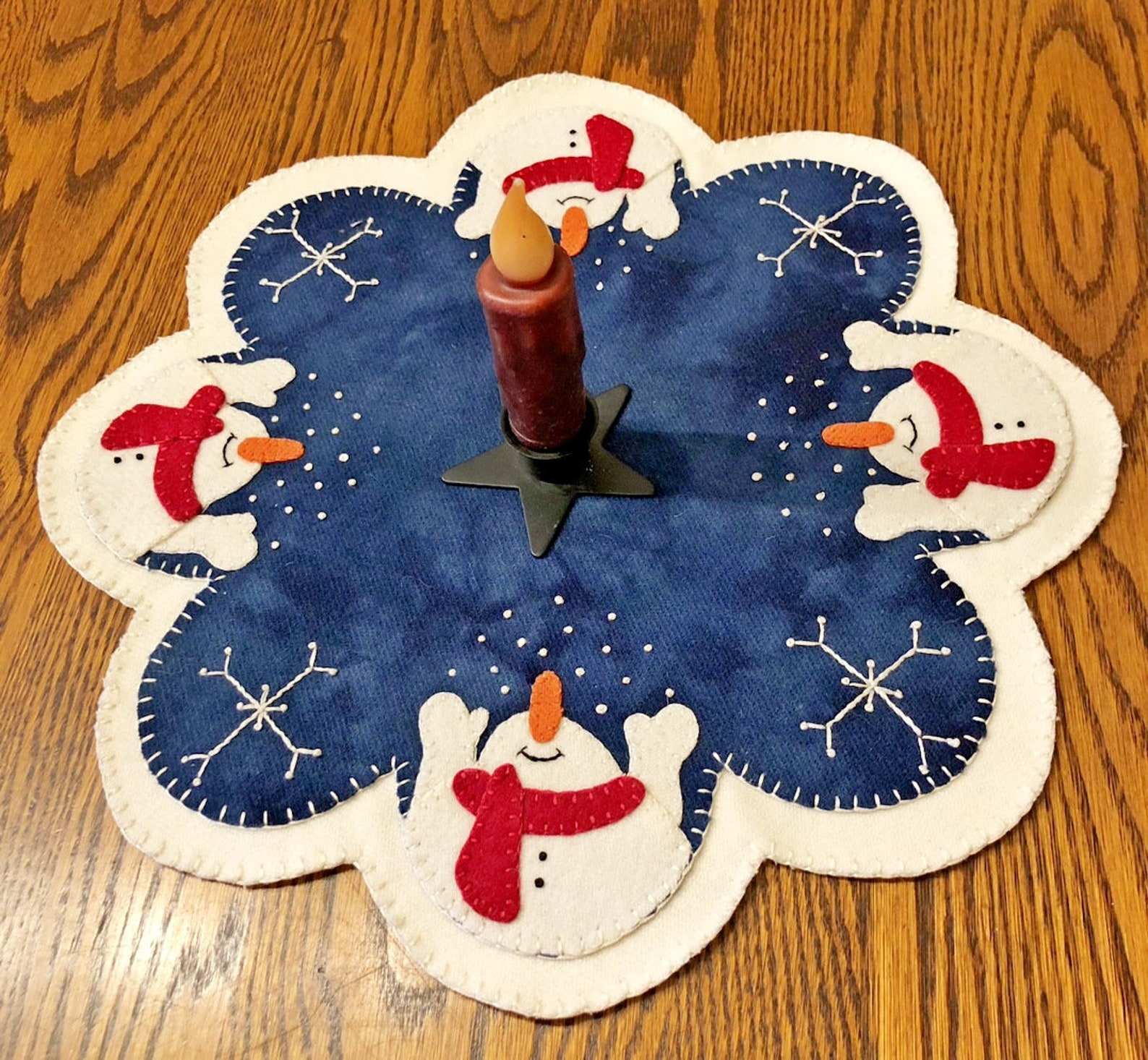 Penny Wool Applique Snowman Candle Mat - Etsy