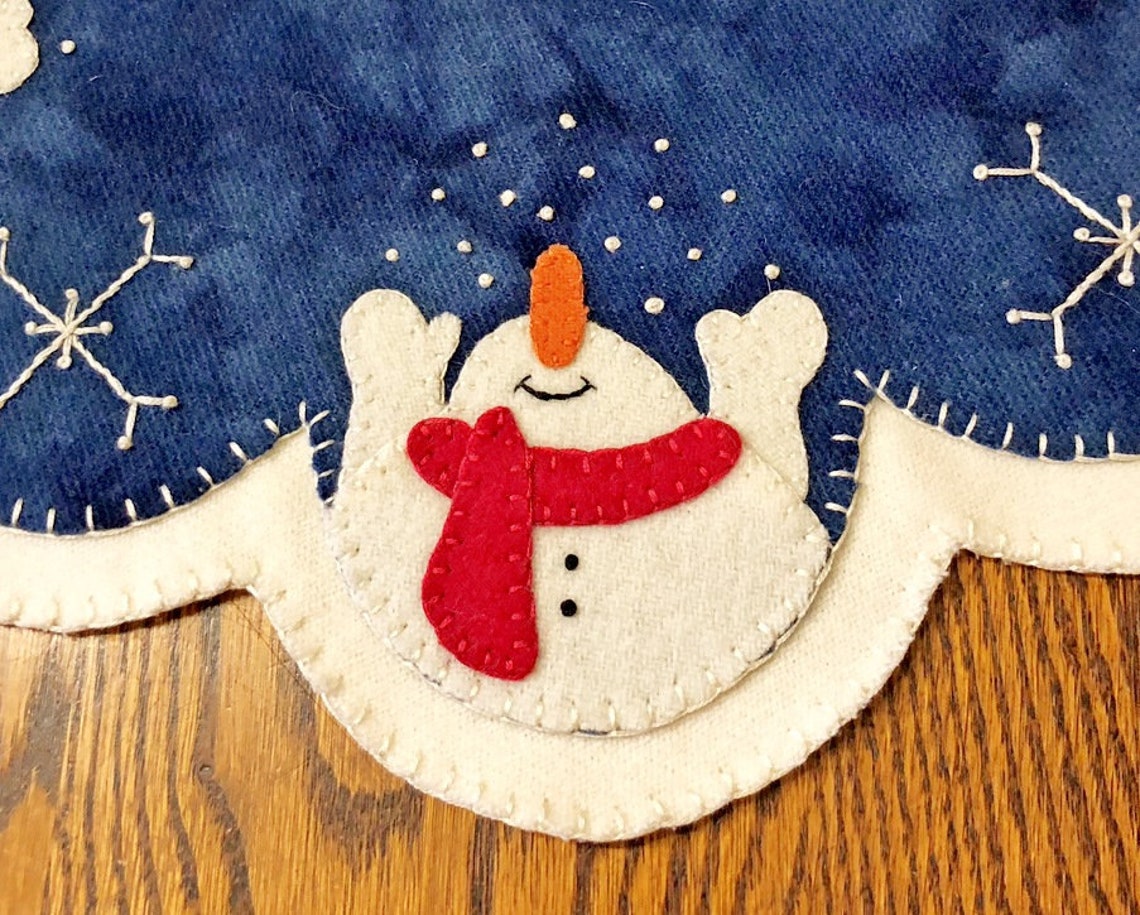 Penny Wool Applique Snowman Candle Mat - Etsy