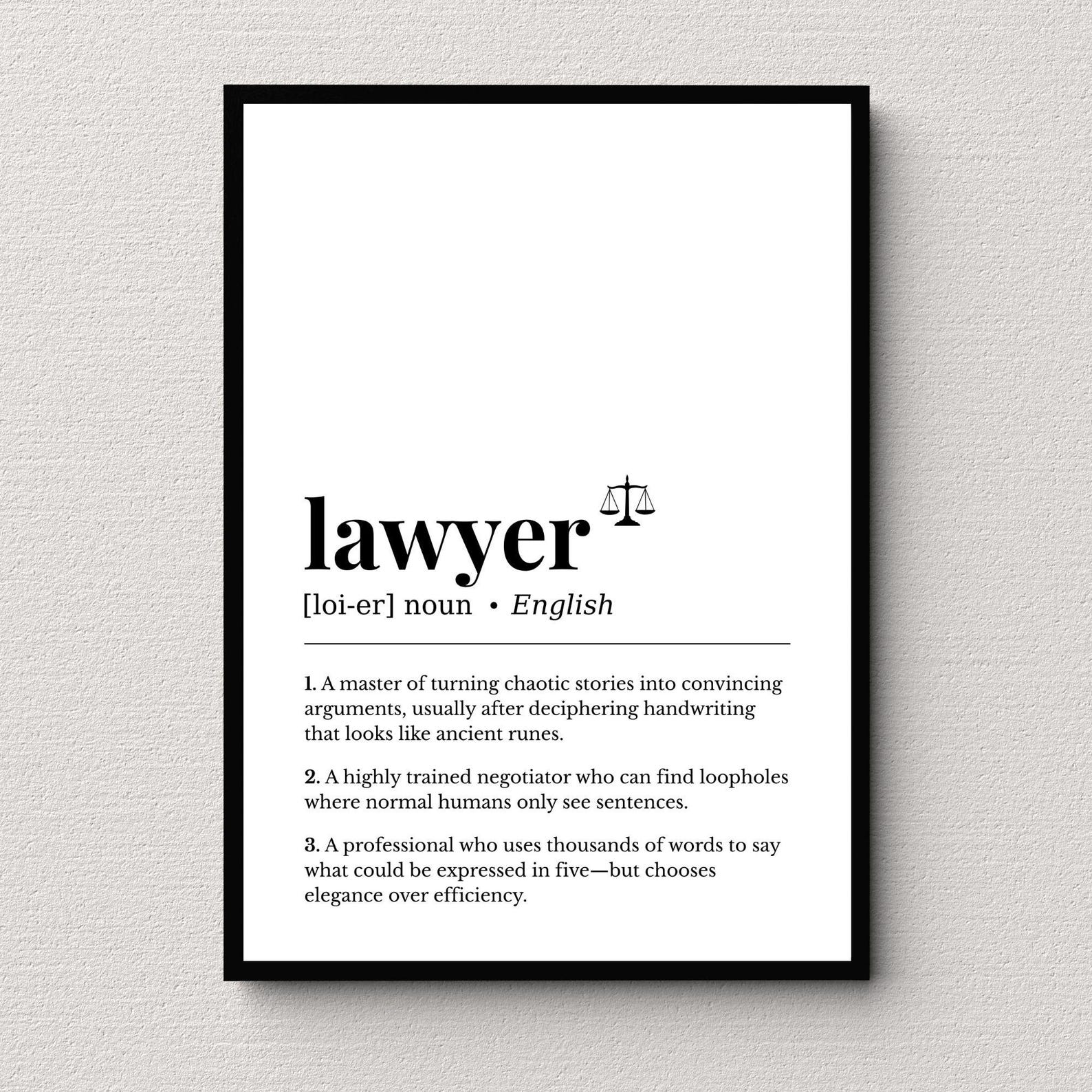 Lawyer Definition Print, Law Office Wall Art, Minimalist Office Decor ...