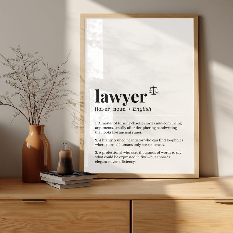 Lawyer Definition Print, Law Office Wall Art, Minimalist Office Decor ...