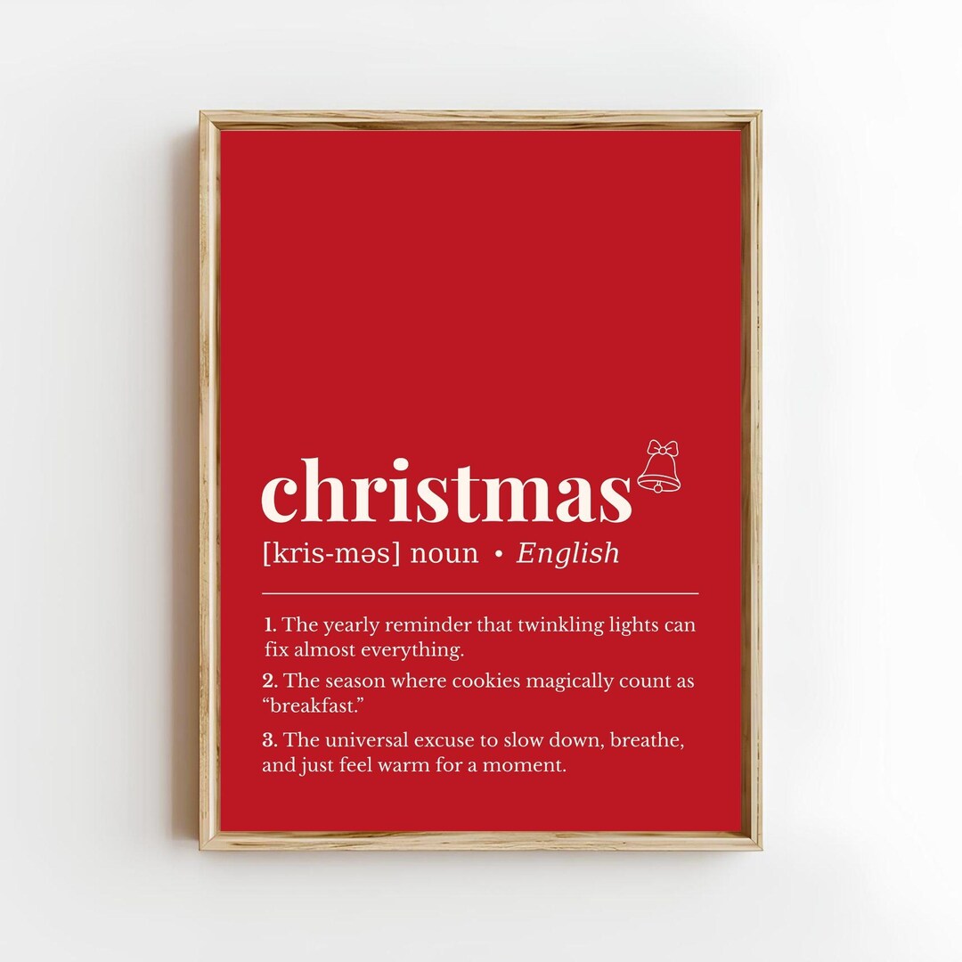 Red Christmas Definition Wall Art, Minimalist Holiday Typography ...