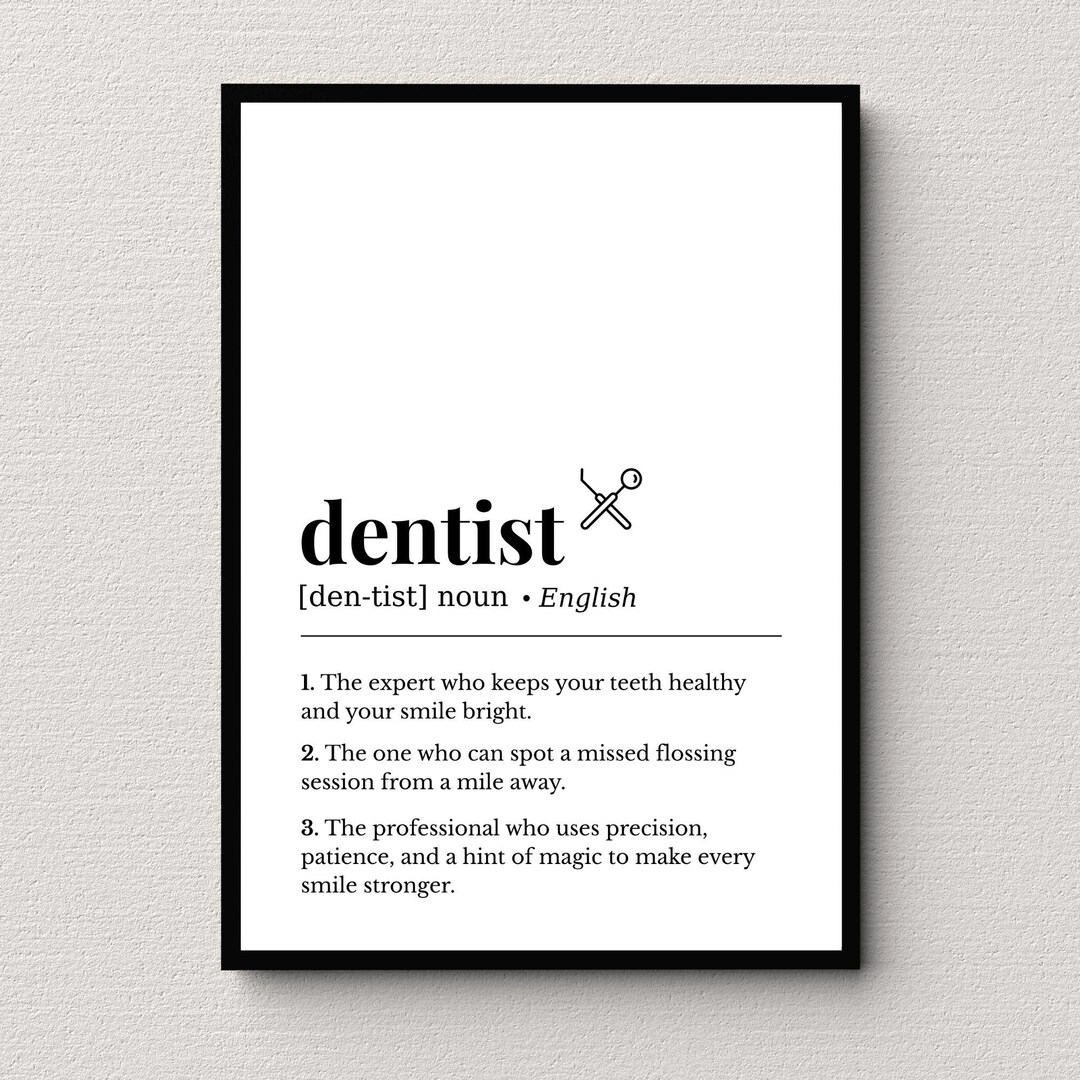 Dentist Definition Print, Dentist Office Decor, Minimal Profession ...