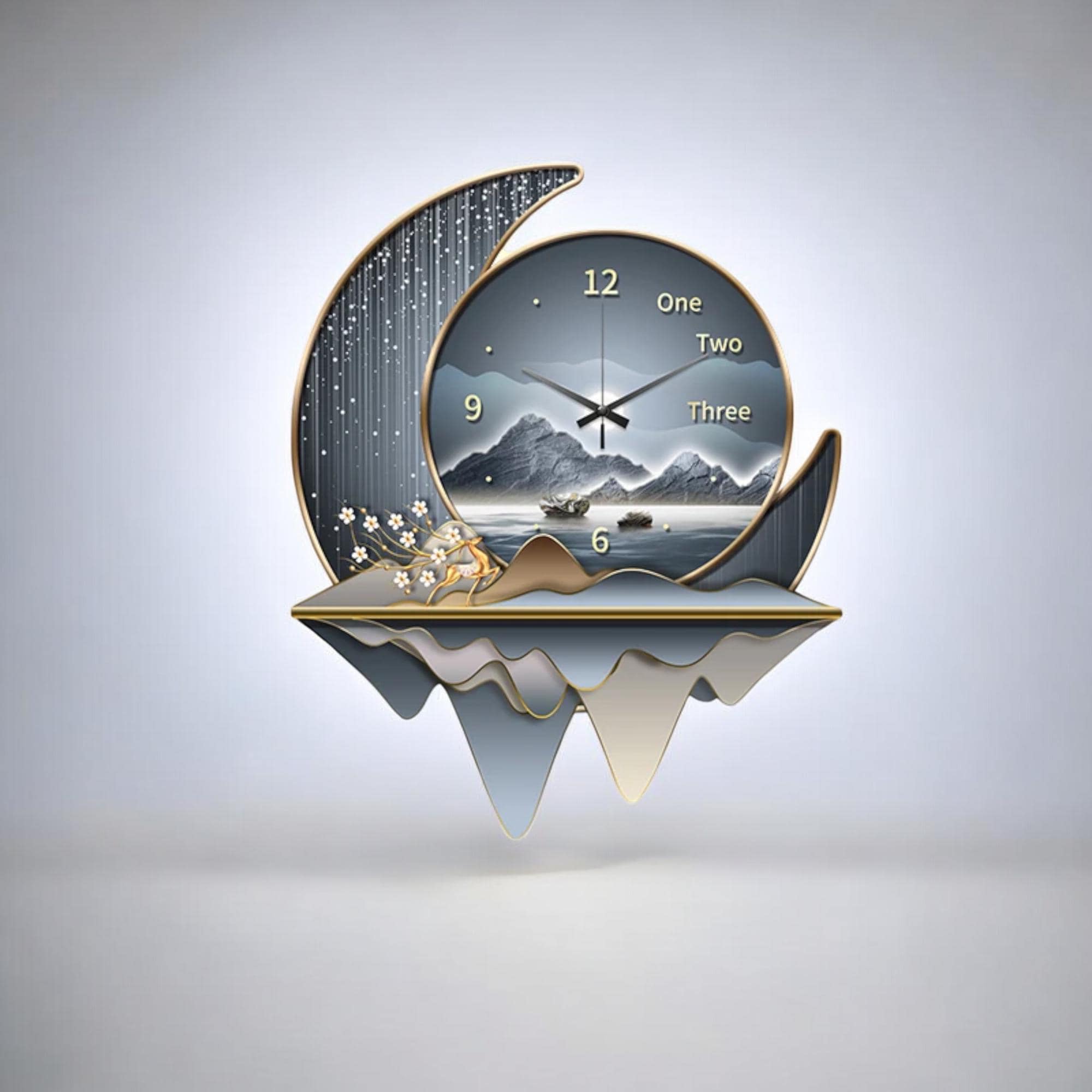 Large LED Wall Clock Modern Luxury Mountain Landscape Art Decor - Etsy