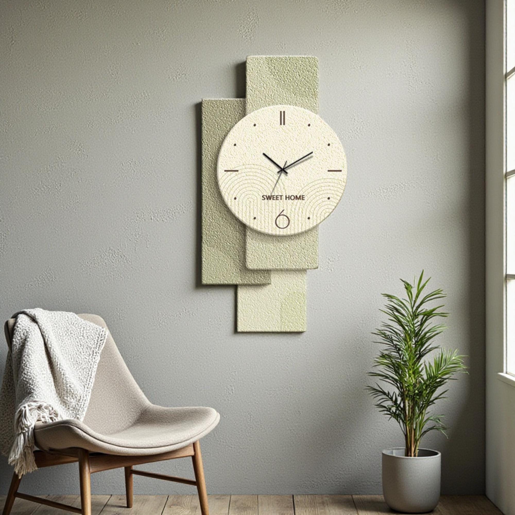 Modern Nordic Sandstone Wall Clock With Soft LED Backlight – Minimal ...