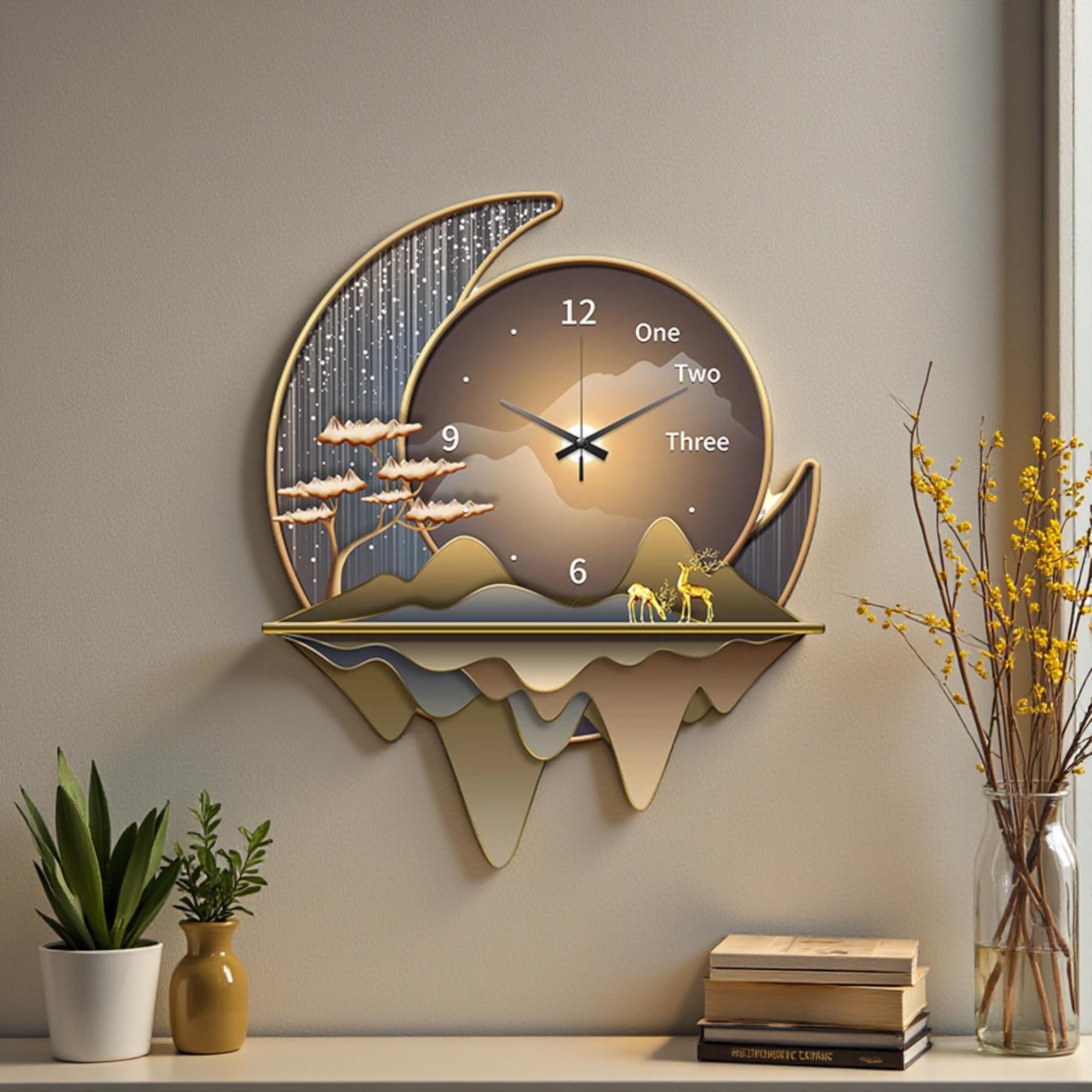 Large LED Wall Clock Modern Luxury Mountain Landscape Art Decor - Etsy