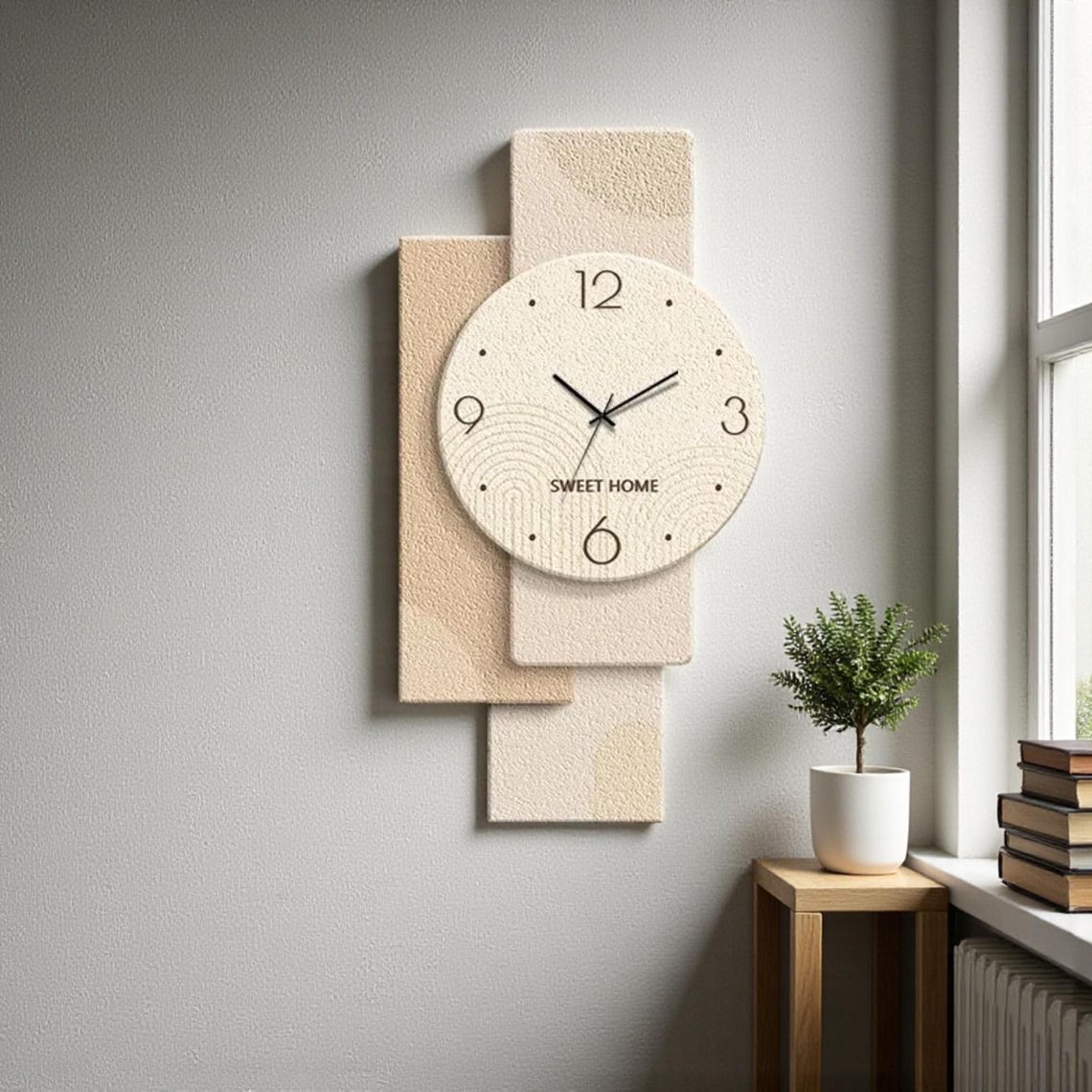 Modern Nordic Sandstone Wall Clock With Soft LED Backlight – Minimal ...