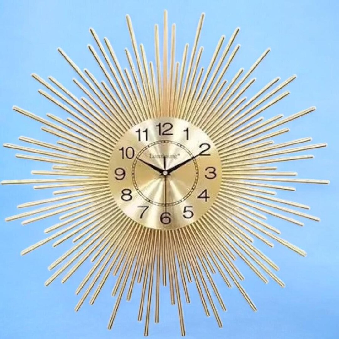 Large Gold Sunburst Wall Clock, Mid Century Modern Metal Clock, Luxury ...
