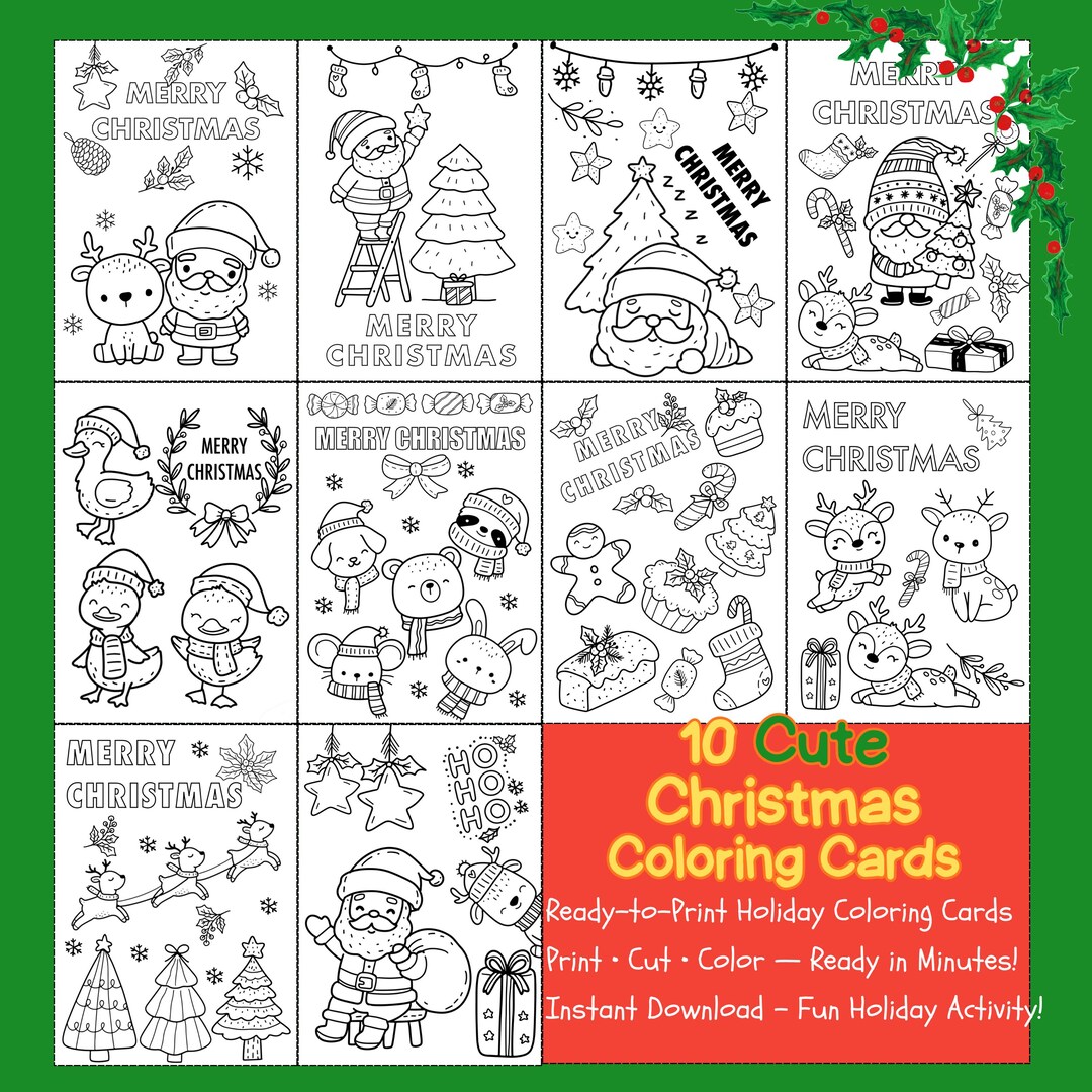 Christmas Coloring / Colouring Cards for Kids | Winter Coloring Pages ...