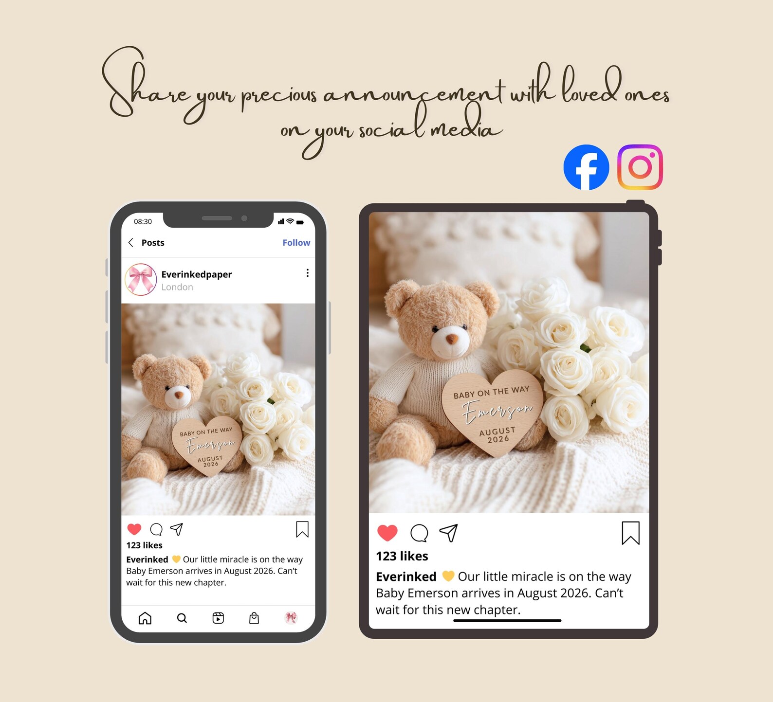 Gender Neutral Baby Announcement Template | Minimalist Teddy Bear ...
