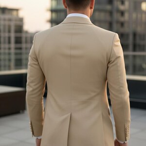 Men's 2-piece Tan Double-breasted Suit With White Contrast Peak Lapel ...