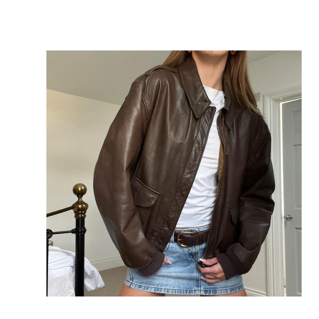 Vintage 90s Brown Leather Bomber Jacket, a Timeless Statement Piece ...