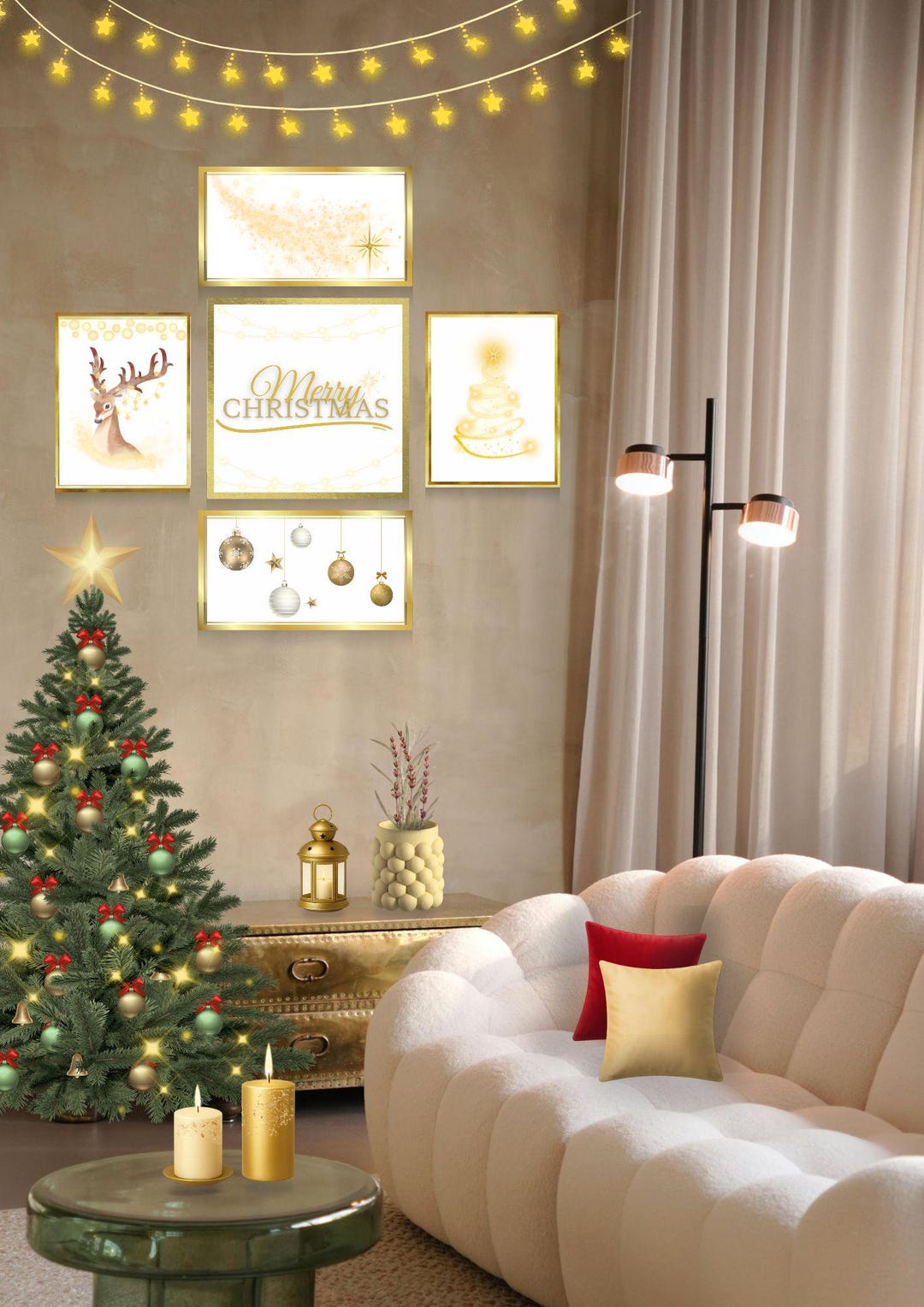 Christmas Wall Art Set of 5 | Printable Holiday Decor | Modern Xmas ...