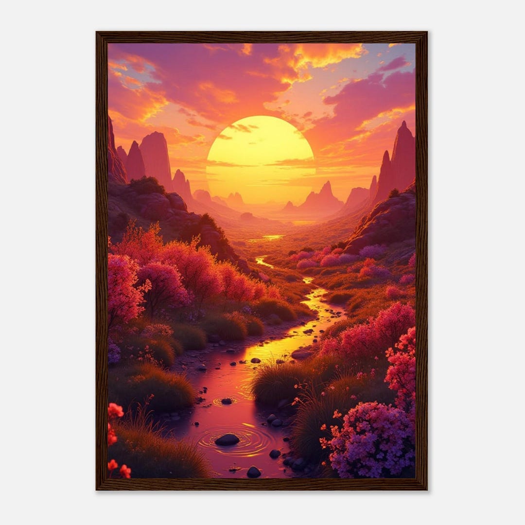 Mystical Sunset Poster With A3 Wooden Frame | Colorful Landscape Art ...