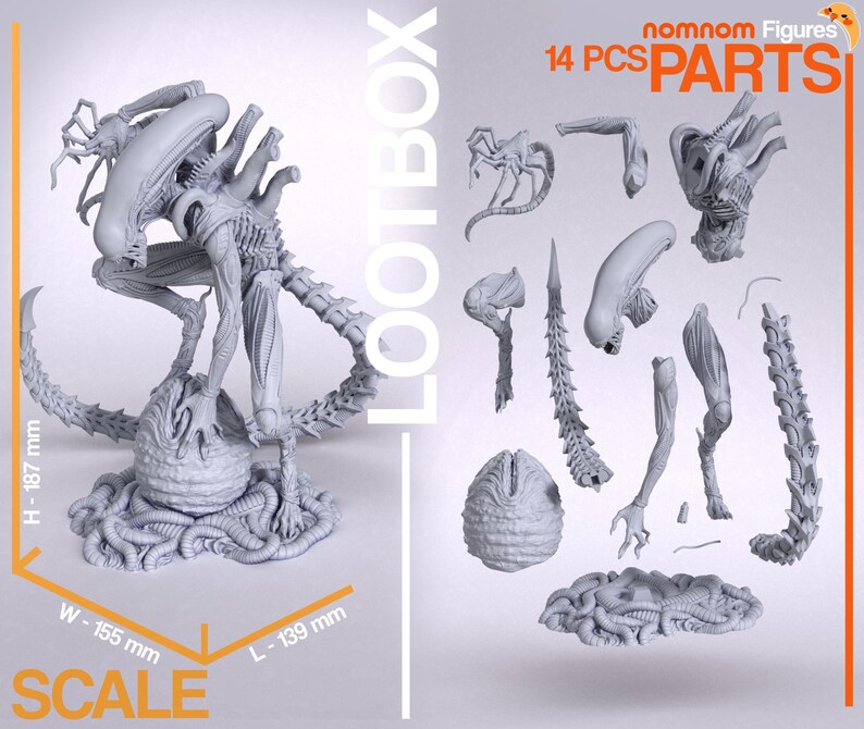 Xenomorph - Alien, Nom Nom Figures Collectible Figure 3D Printed Gray ...
