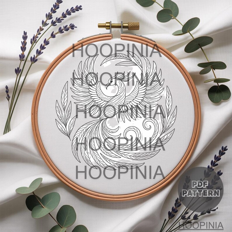 Phoenix Embroidery Pattern | Mythical Bird, Satin Stitch (PDF Pattern ...