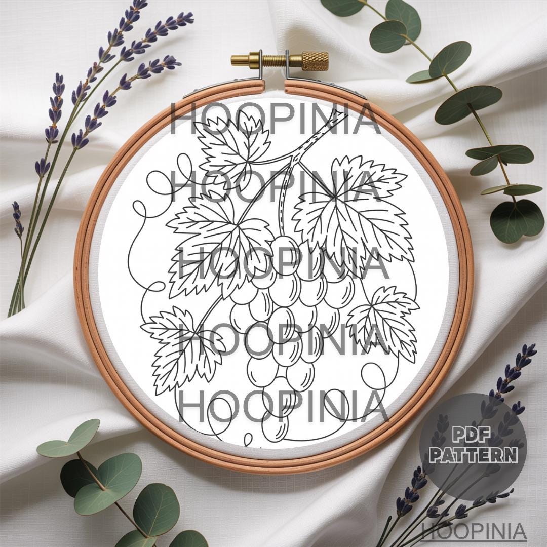 Grape Vine Hand Embroidery Pattern PDF Botanical DMC Guide Beginner ...