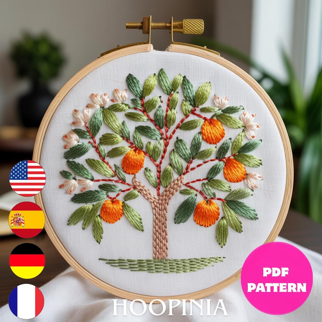 Fruit Tree Hand Embroidery Pattern DMC Guide PDF Botanical Hoop Design ...
