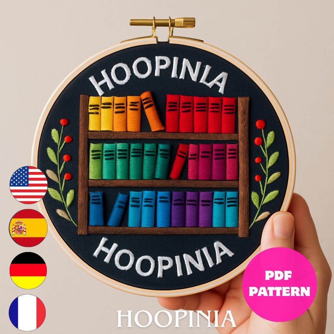 Bookshelf Embroidery Pattern | Rainbow Books PDF | Colorful Beginner ...