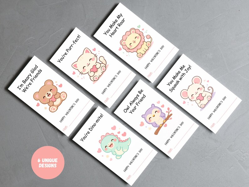 Printable Valentine Cards for Kids, Kawaii Valentines Animal Puns (set ...