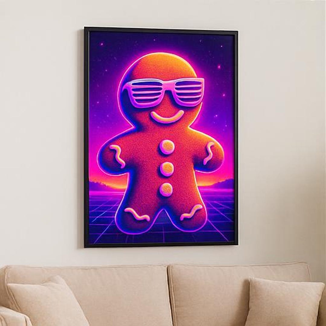 Vaporwave Gingerbread Man Print • Retro 80s Christmas Decor (digital ...