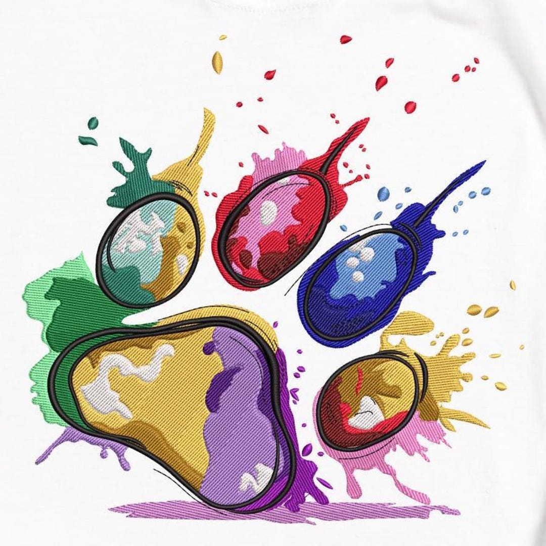 Color Splash Paw Print Embroidery Design – Vibrant Pet Lover Machine ...