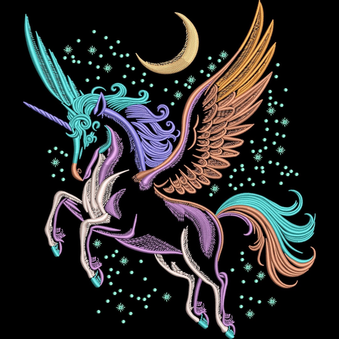 Unicorn Pegasus Embroidery Design: Fantasy Winged Horse Machine ...