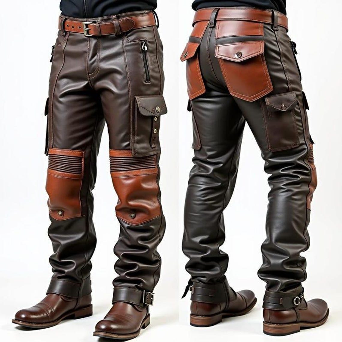 Vintage Distressed Leather Biker Chaps for Men Featuring Three Distinct ...