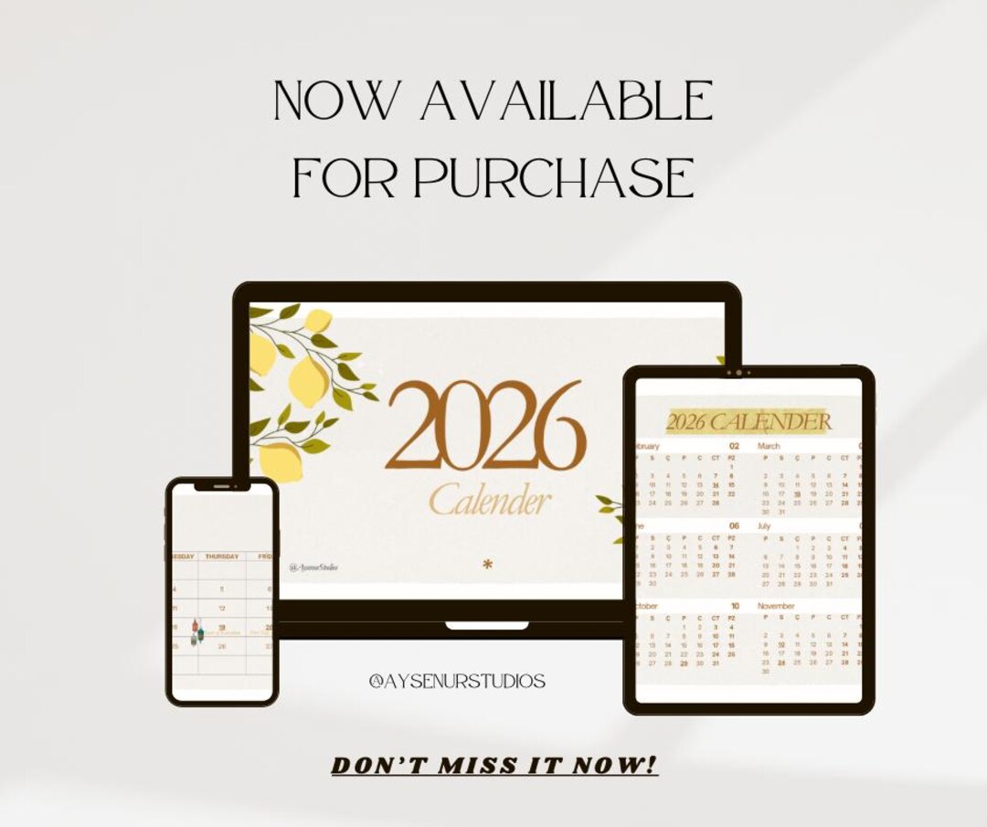 2026 Lemon Calendar Printable | Minimalist Boho Planner (digital ...