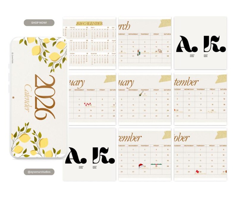 2026 Lemon Calendar Printable | Minimalist Boho Planner (digital ...