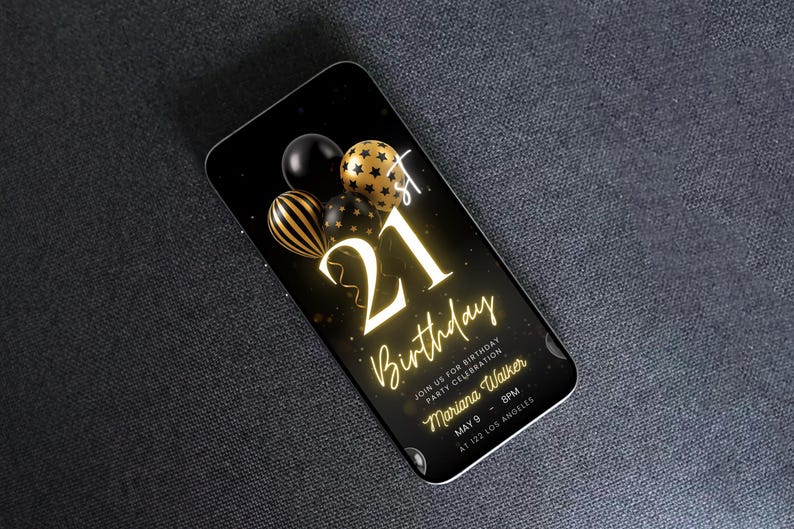 Digital 21st Birthday Party Invitation Video Template, Luxury Black and ...