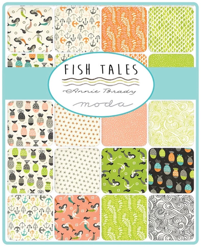 Fish tales cotton fabric by Anne Brady for Moda Fabrics 16720 | Etsy